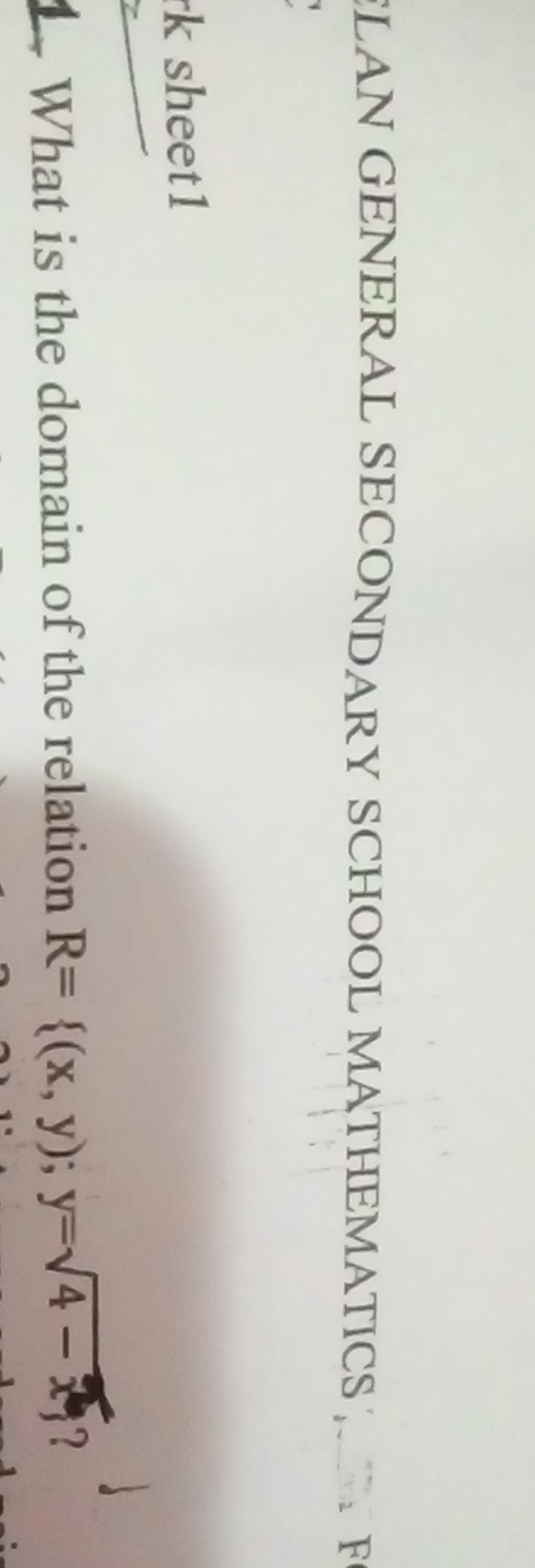 lan general secondary school mathematics qquad f k sheet 1 what is the ...
