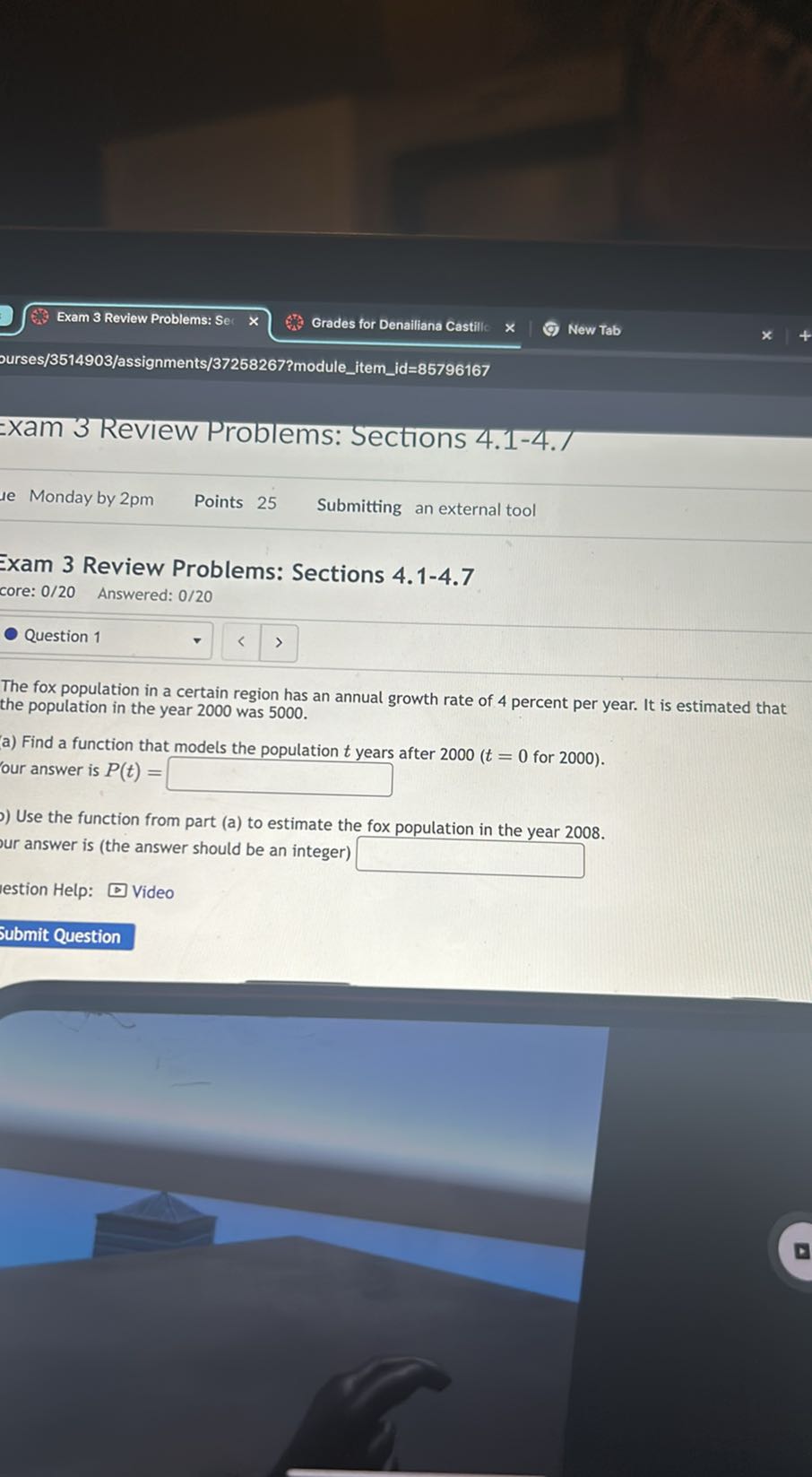 Exam 3 Review Problems: Ser Grades for Denailiana Castillc New Tab ...