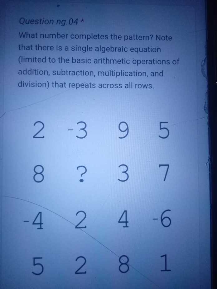 Question ng. 04 * What number completes the pattern? Note that there is ...