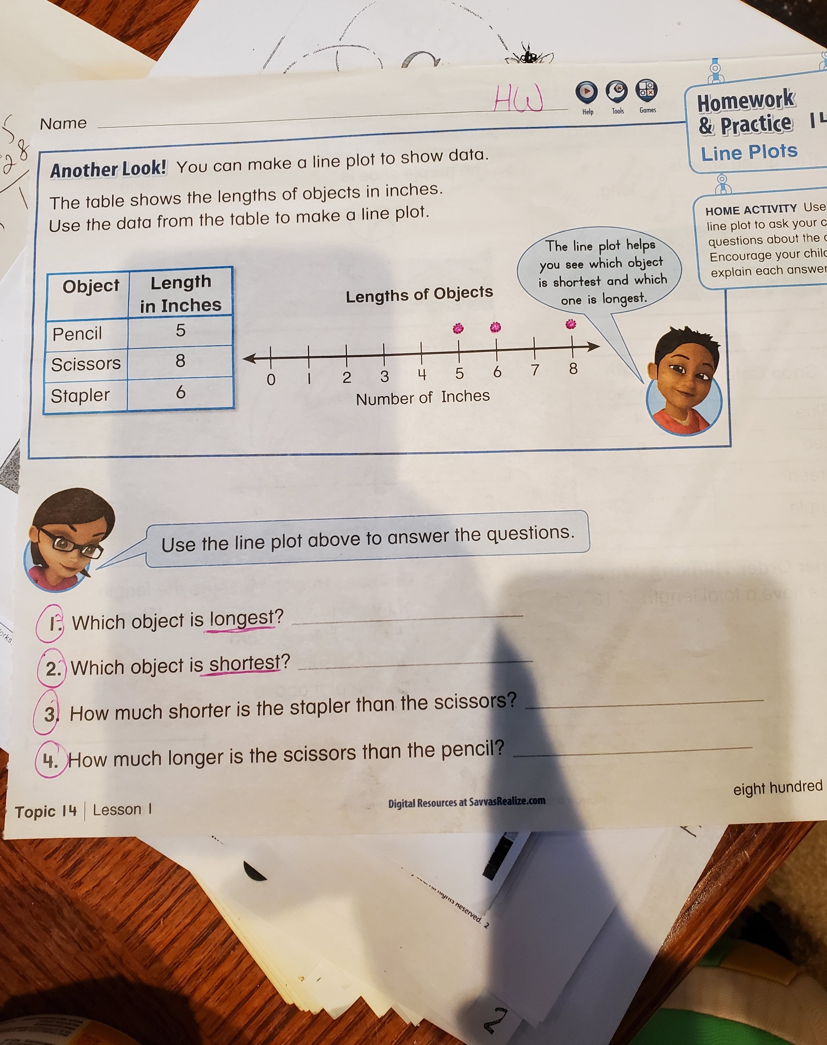Name Another Look! You can make a line plot to show data. The table ...