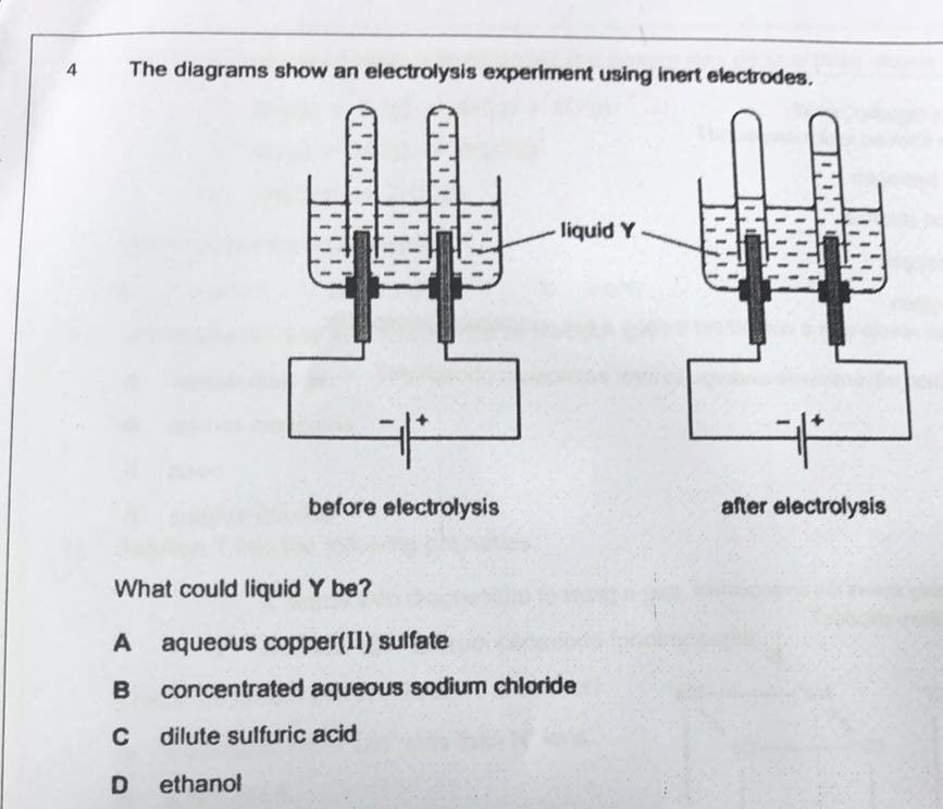 4 The diagrams show an electrolysis experiment using inert electrodes ...