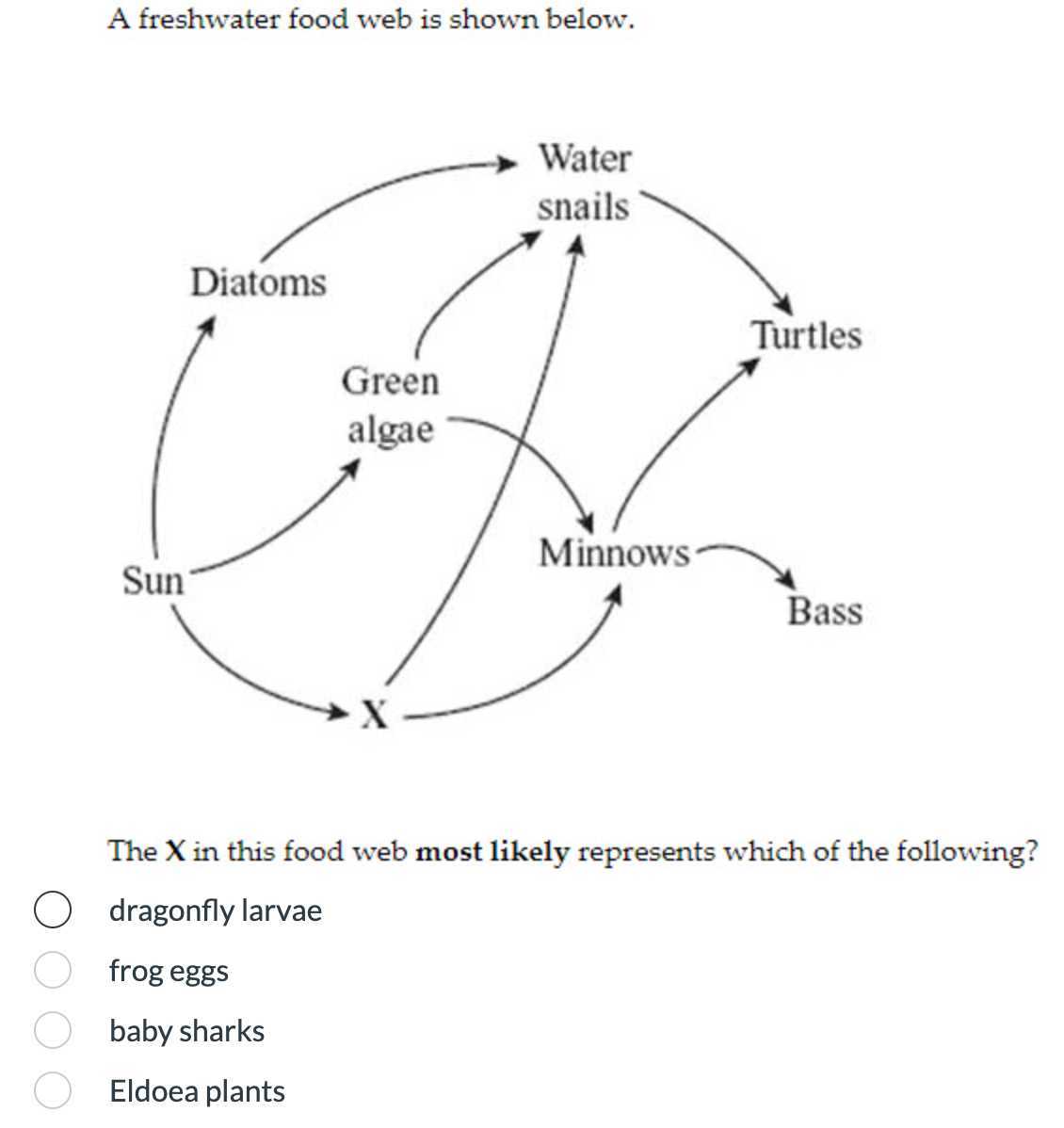 a freshwater food web is shown below the mathbfx in this food web most ...