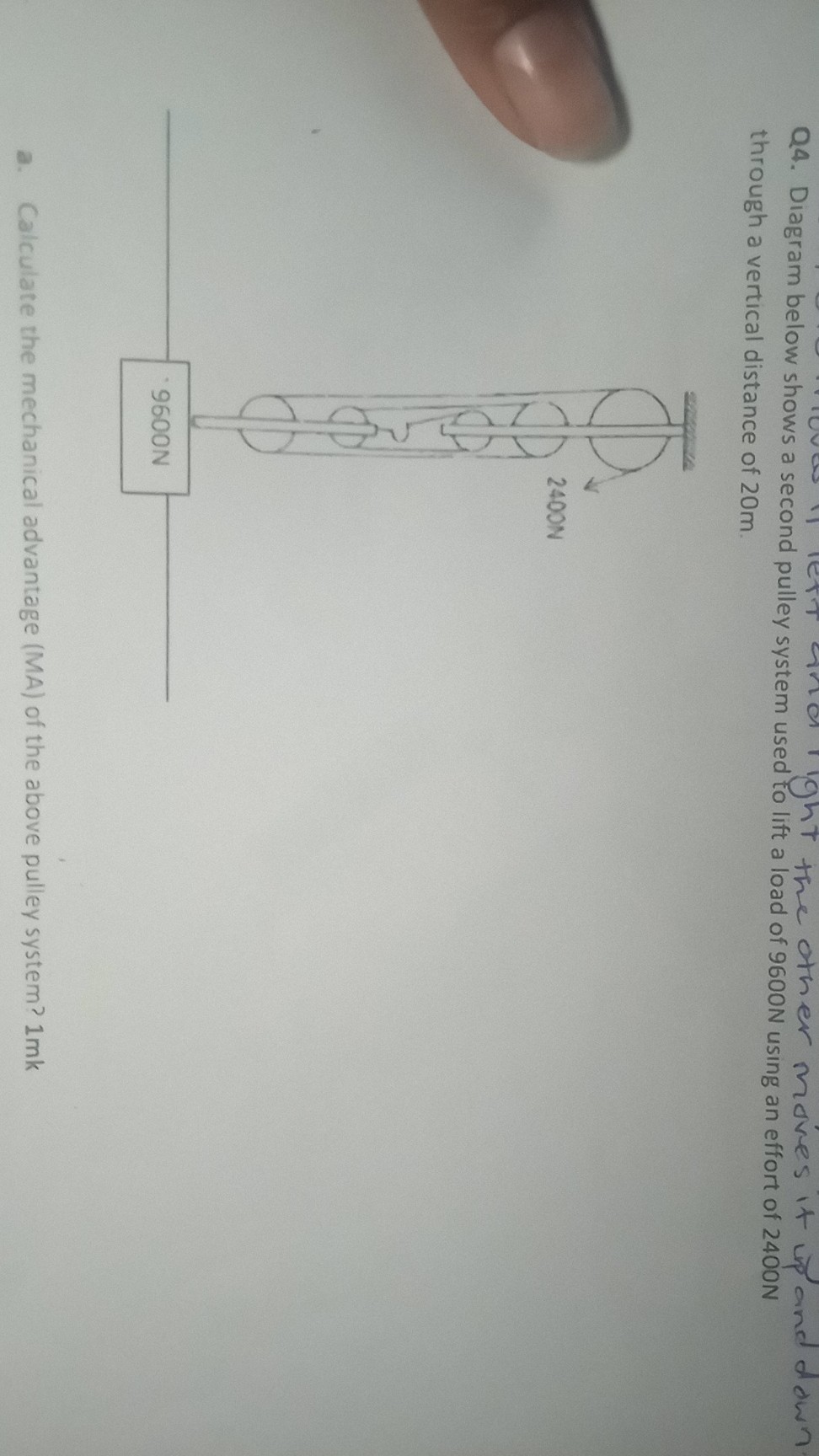 Q4. Diagram below shows a second pulley system used to lift a load of ...