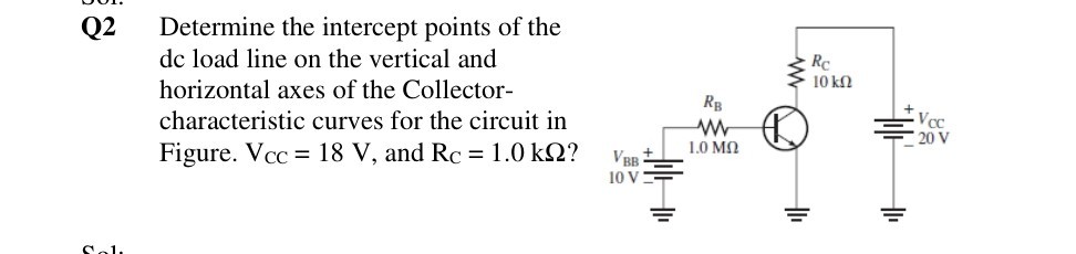 Q2 Determine the intercept points of the dc load line on the vertical and horizontal axes of the ...