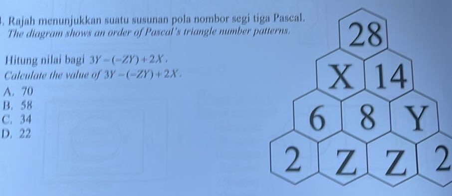 rajah menunjukkan suatu susunan pola nombor segi tiga pascal the ...