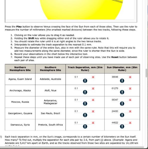 Press the Play button to observe Venus crossing the face of the Sun ...
