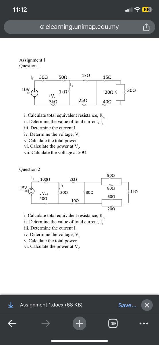 1112 66 elearningunimapedumy assignment 1 question 1 i calculate total equivalent resistance ...