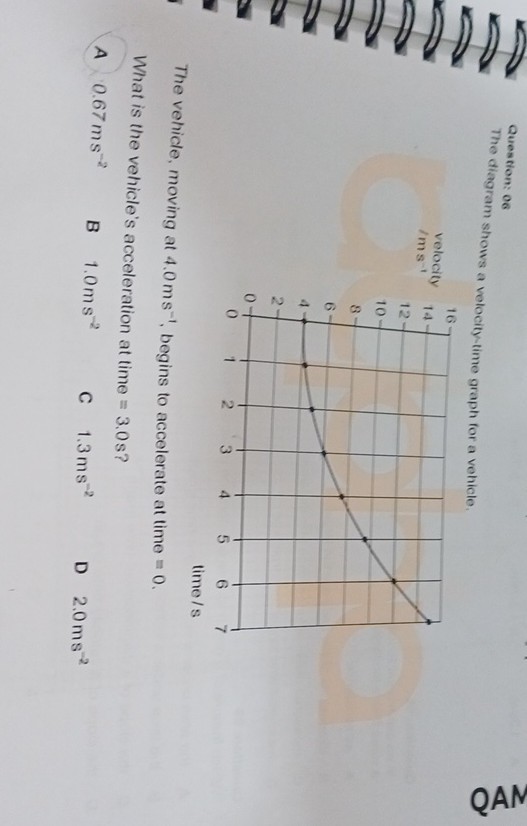 question 06 the diagram shows a velocity time graph for a vehicle the vehicle moving at 40 ...