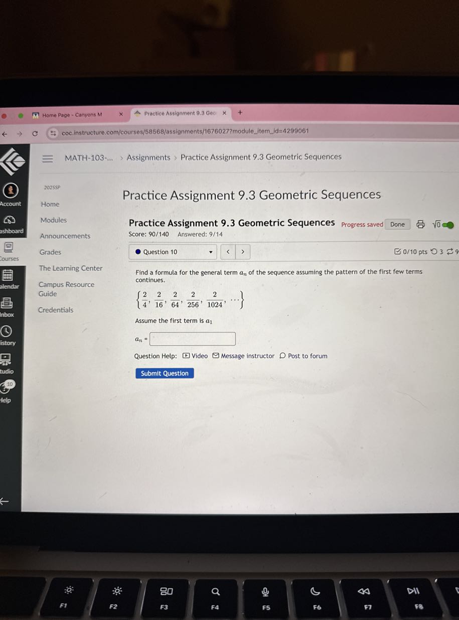 Home Page - Canyons M Practice Assignment 9.3 Geo coc.instructure.com/courses/58568/assignments ...