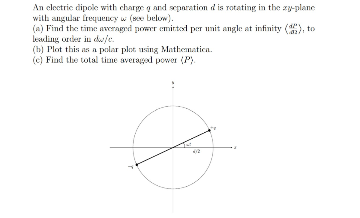 an electric dipole with charge q and separation d is rotating in the x ...