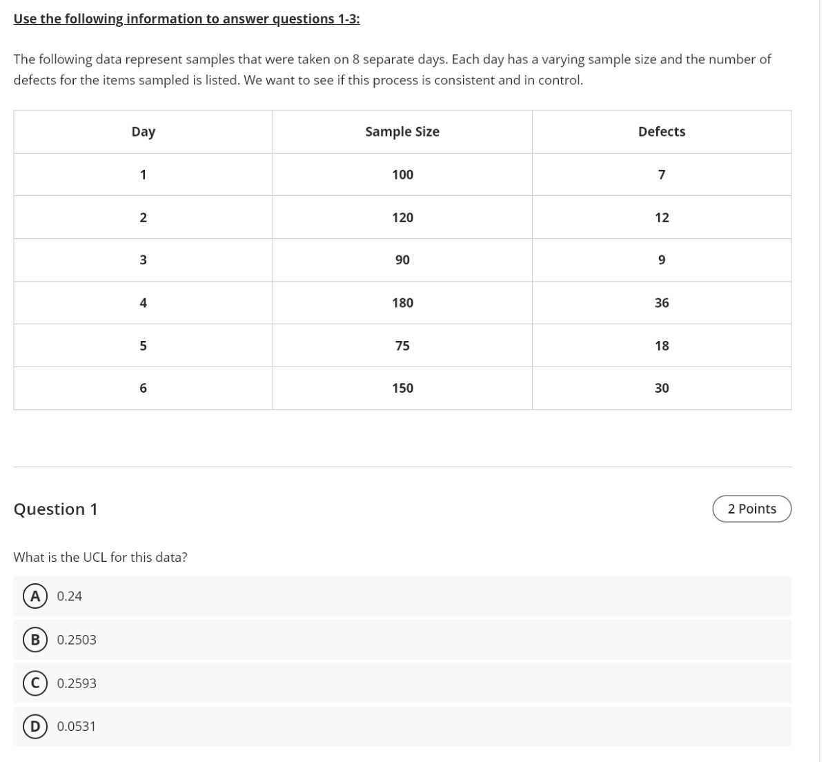 use the following information to answer questions 1 3 the following data represent samples that ...