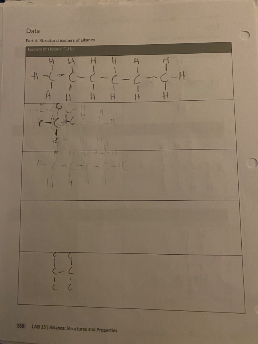 Data Part A Structural Isomers Of Alkanes 168 Lab 15 Alkanes Structures And Properties