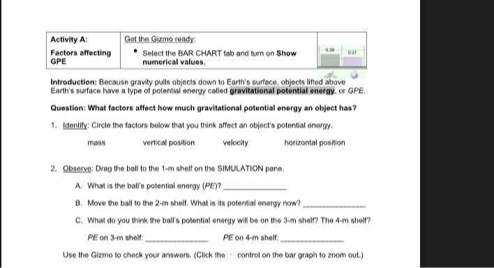 Activity A: Get the Gizmo ready: Factors affecting - Select the BAR CHART tab and turn on Show ...