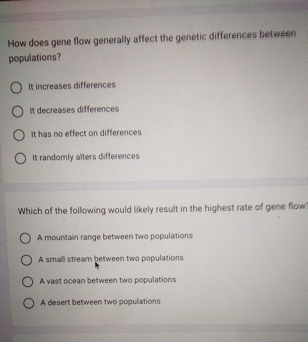 How does gene flow generally affect the genetic differences between ...