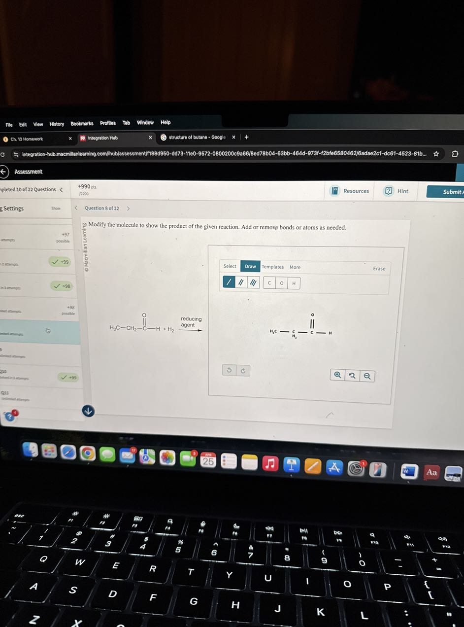 13 Homework Integration Hub structure of butane = Google Integration-hub.macmillanlearning.com ...