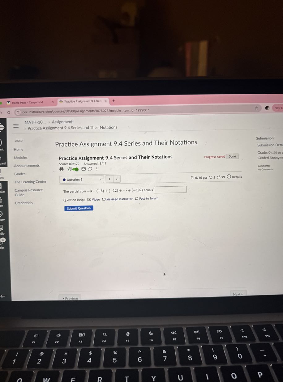 Home Page - Canyons M Practice Assignment 9.4 Seri coc.instructure.com ...