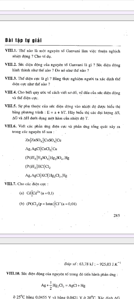 Bài t?p t? gi?i VIII.1: Th? nào là m?t nguyên t? Ganvani làm vi?c thu?n ngh?ch nhi?? d?ng ? Cho ...