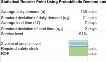 statistical reorder point using probabilistic demand anc begintabularcc ...