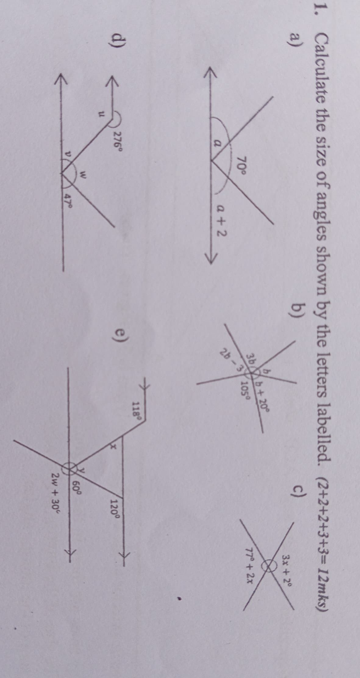 1 calculate the size of angles shown by the letters labelled 2223312 mathrmmks a b c d e