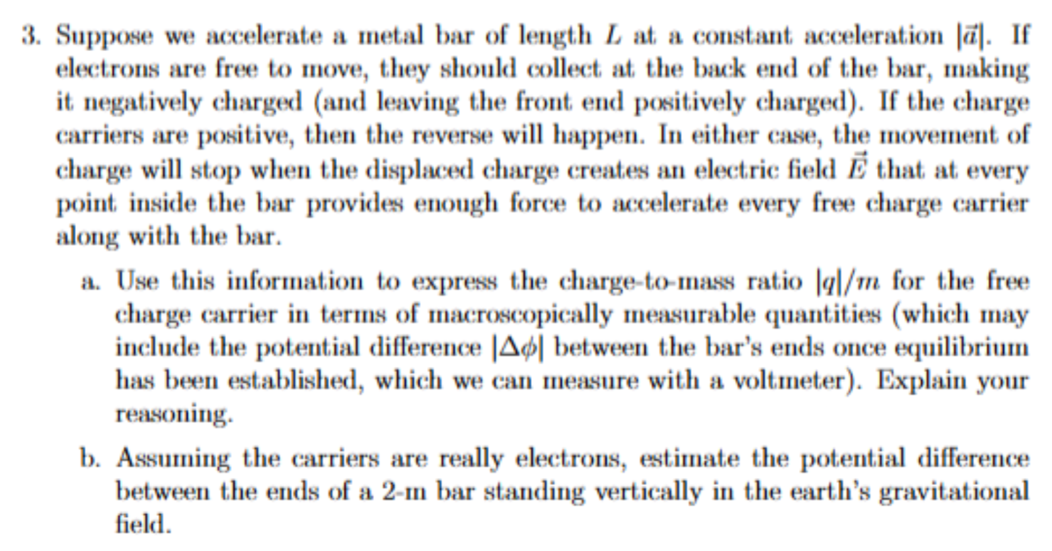 3. Suppose we accelerate a metal bar of length L at a constant ...