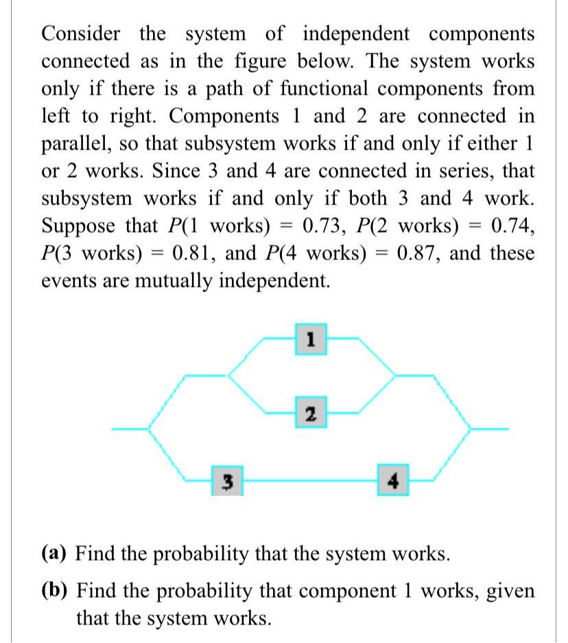 consider the system of independent components connected as in the figure below the system works ...