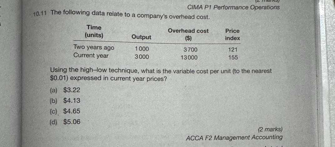 CIMA P1 Performance Operations 10.11 The following data relate to a ...
