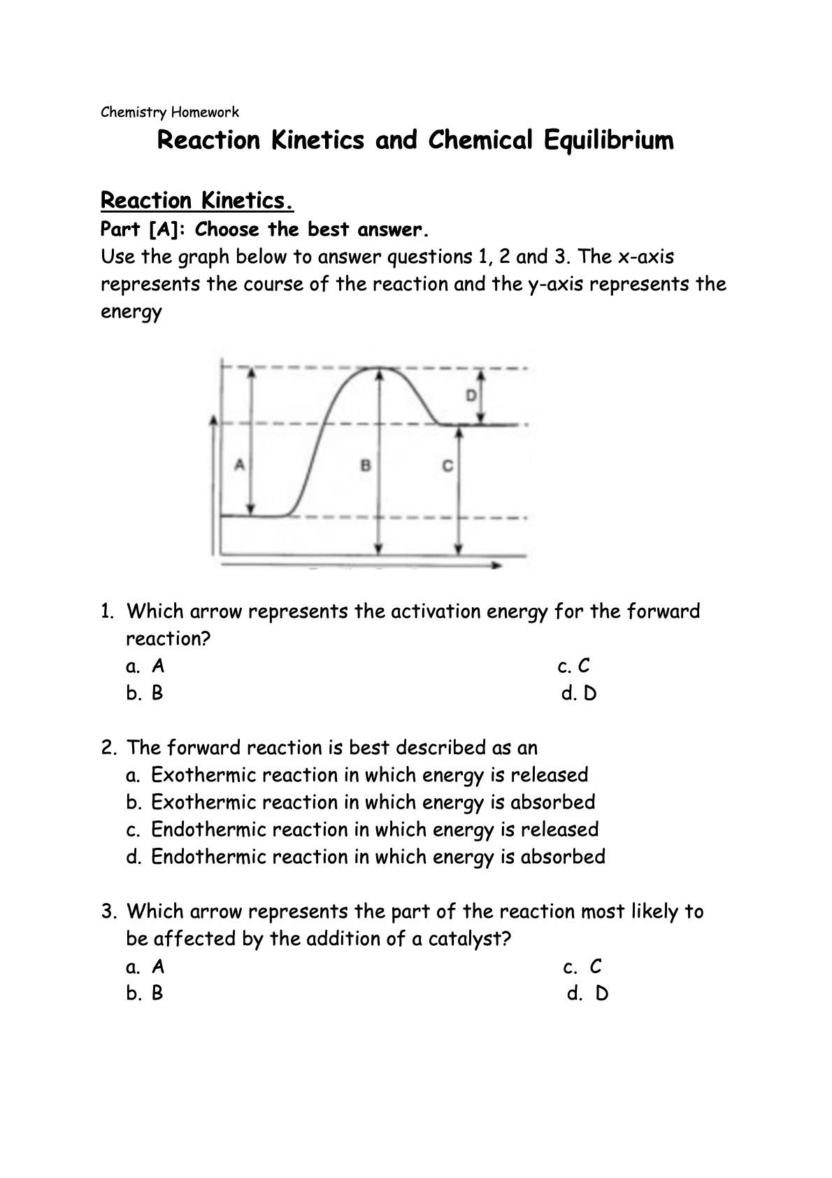 Chemistry Homework Reaction Kinetics and Chemical Equilibrium Reaction ...