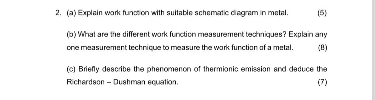 2. (a) Explain work function with suitable schematic diagram in metal ...