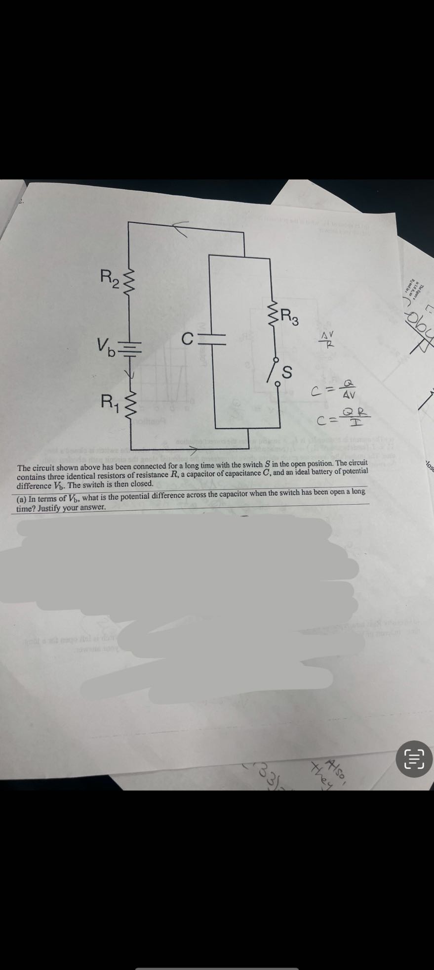 The circuit shown above has been connected for a long time with the ...