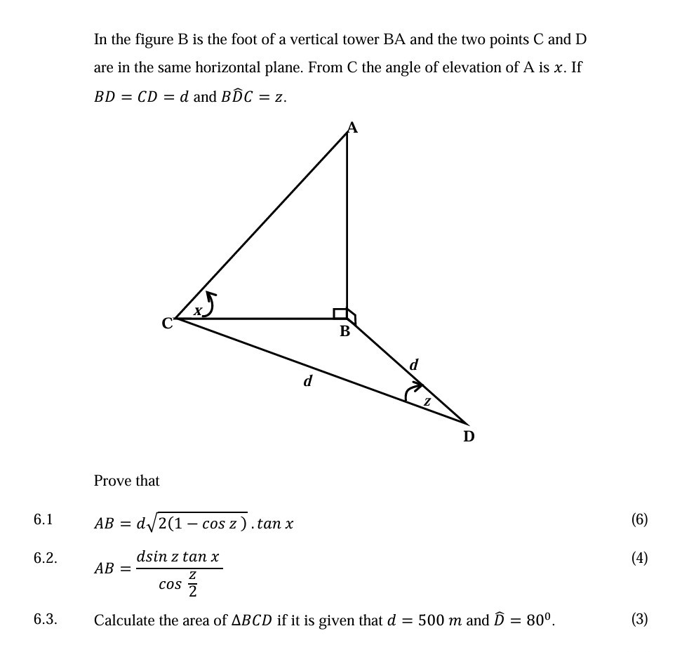 In the figure B is the foot of a vertical tower BA and the two points C ...