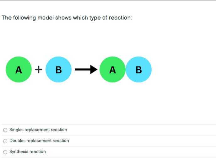 [GET ANSWER] The following model shows which type of reaction: Single-replacement reaction ...