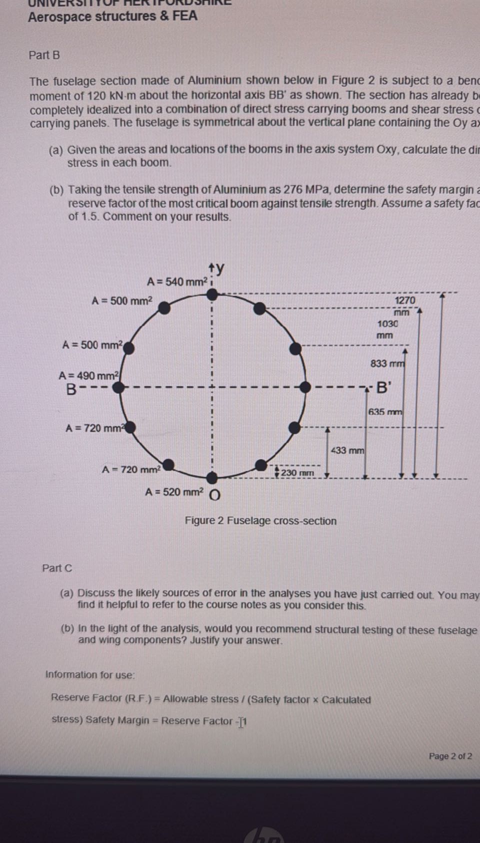 Aerospace structures & FEA Part B The fuselage section made of ...
