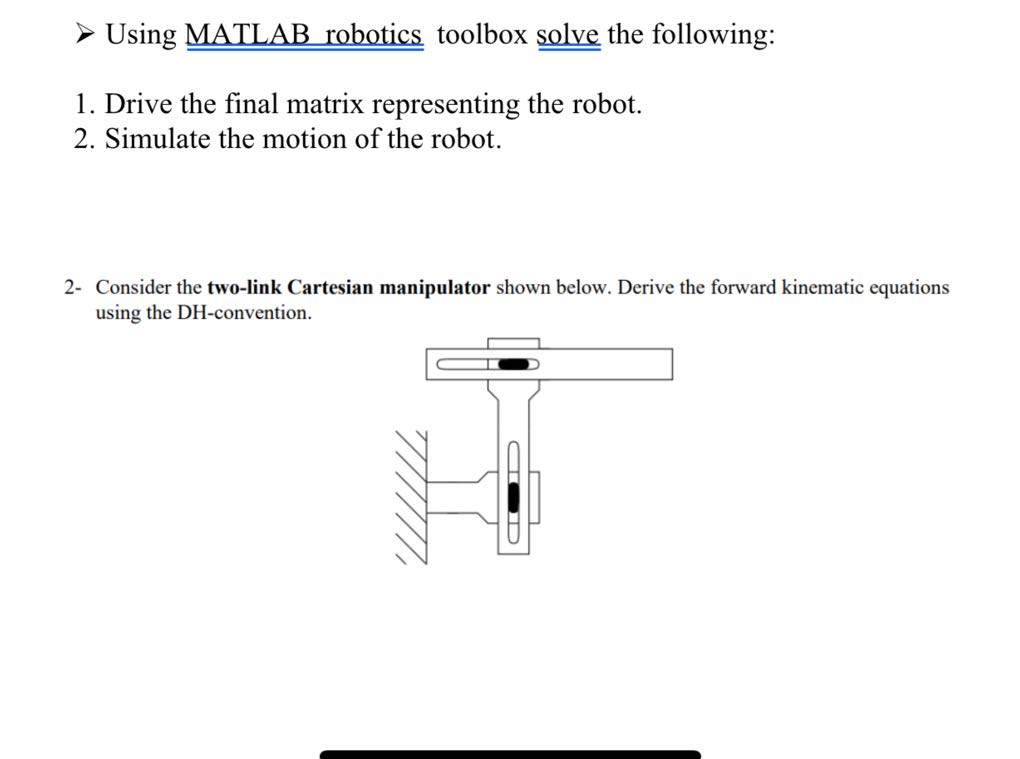 > Using MATLAB robotics toolbox solve the following: 1. Drive the final ...