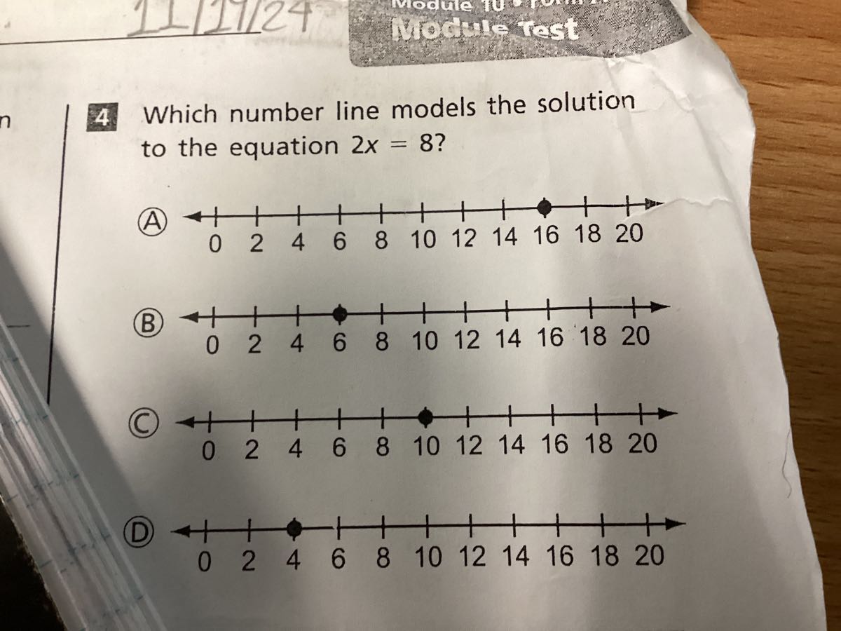 4 which number line models the solution to the equation 2 x8 a b c d