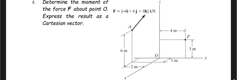 5. Determine the moment of the force F about point O. Express the ...