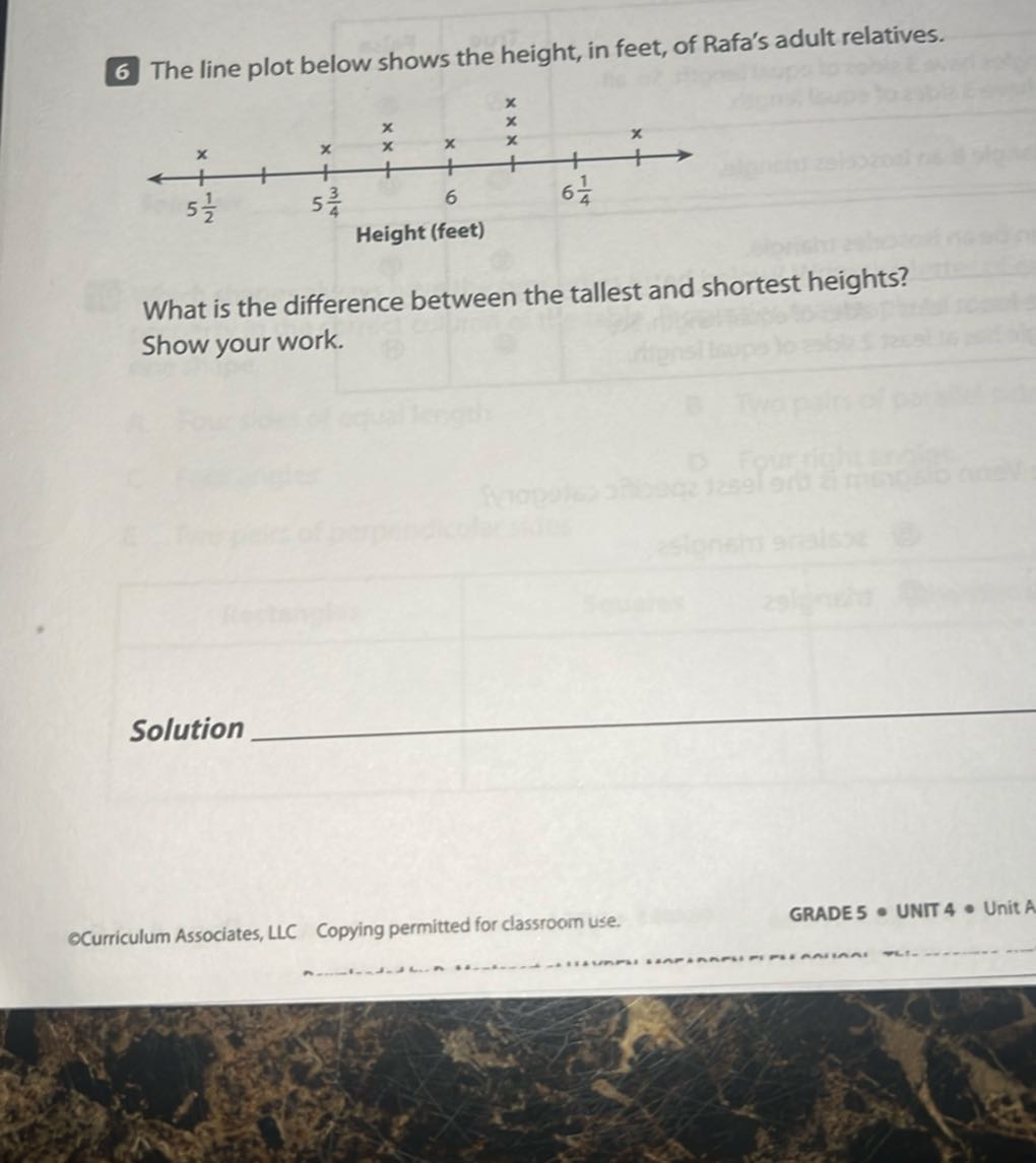 6 The line plot below shows the height, in feet, of Rafa's adult ...