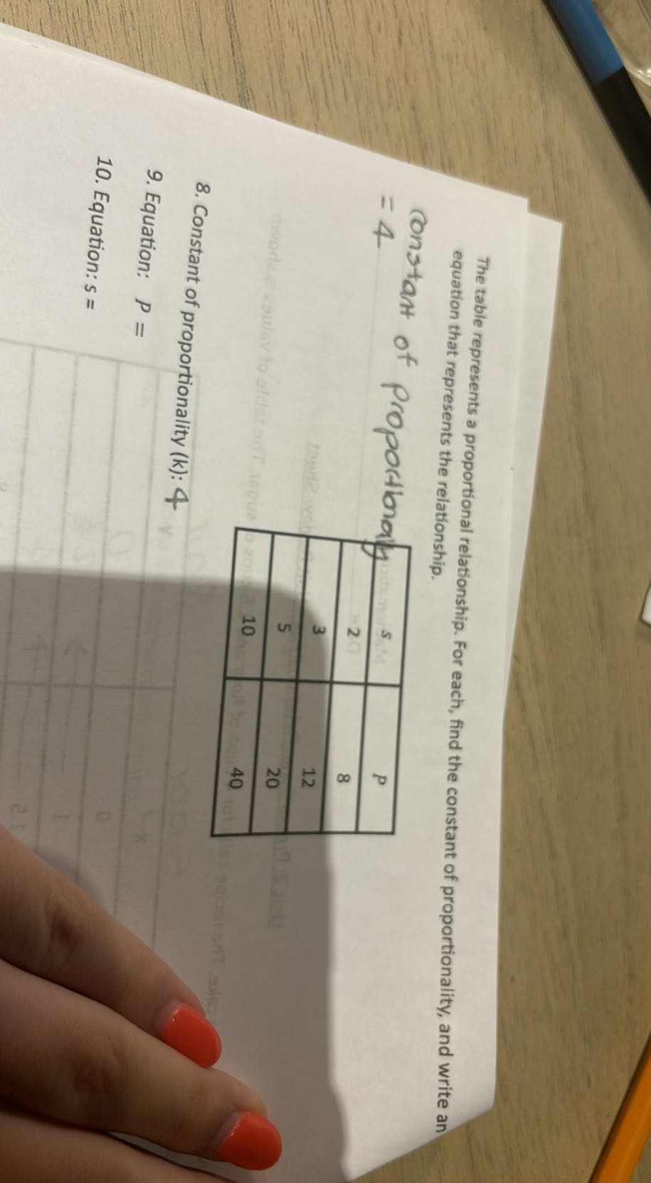 The table represents a proportional relationship. For each, find the ...