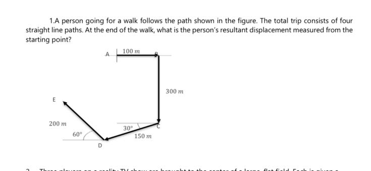 1.A person going for a walk follows the path shown in the figure. The ...
