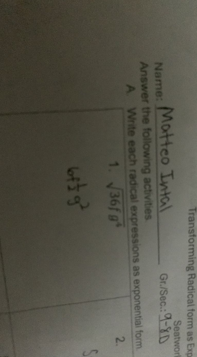 transforming radical form as exp name qquad matteo intal seatwor answer ...