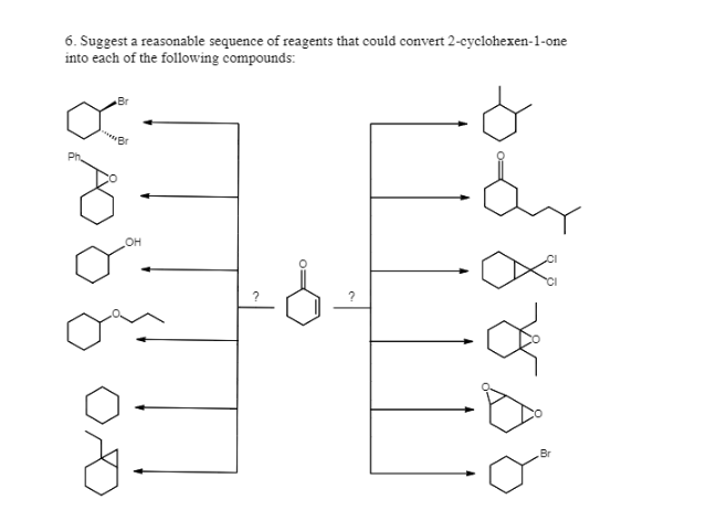6. Suggest a reasonable sequence of reagents that could convert 2-cyclohexen-1-one into each of ...