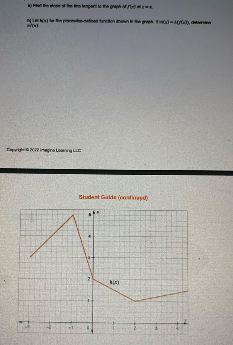 a) Find the alope of the ine tergent to the graph of f(x) m x=π. b) Lel ...