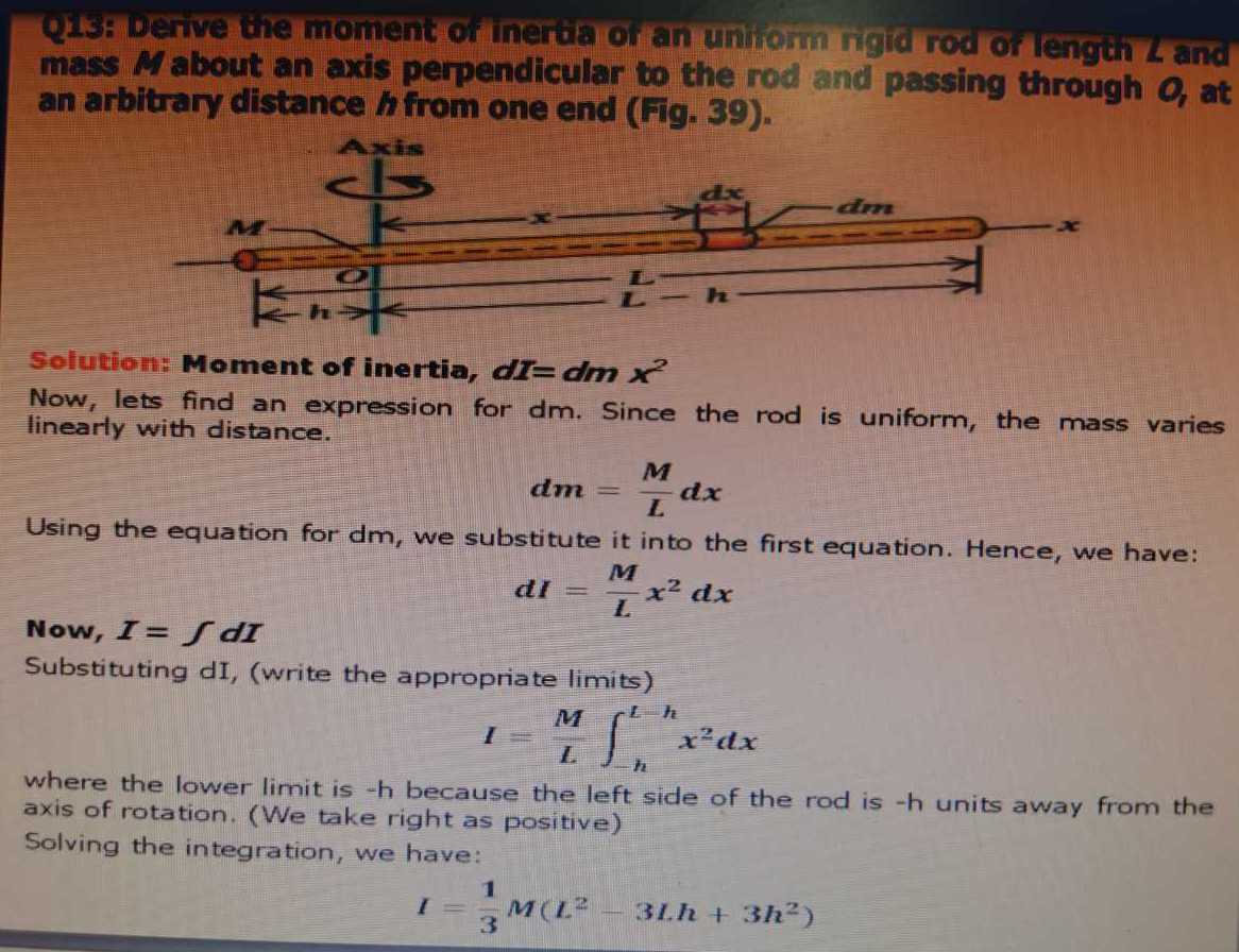 [GET ANSWER] Qis: venve the moment of inerta of an uniom ngid rod of length L and mass M about ...