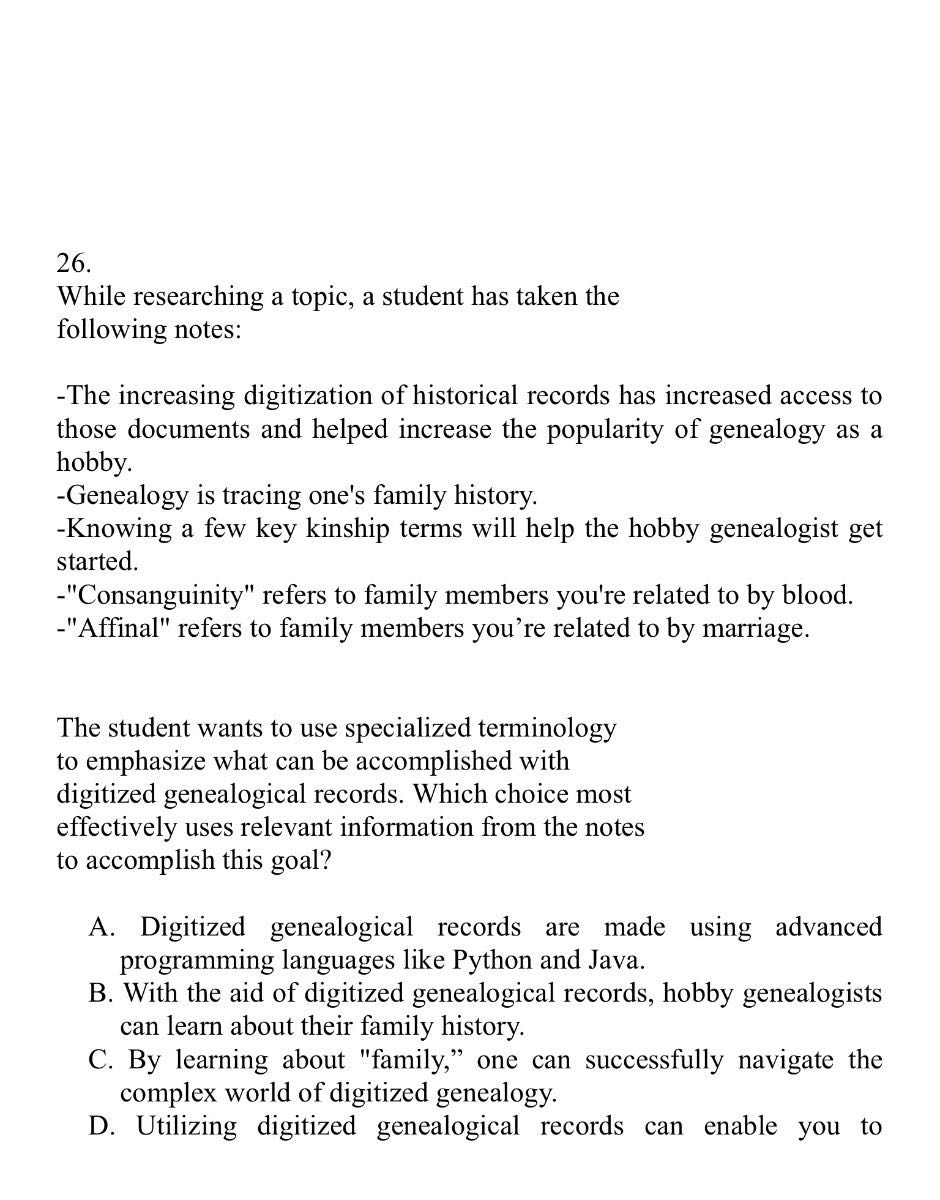 26 while researching a topic a student has taken the following notes ...