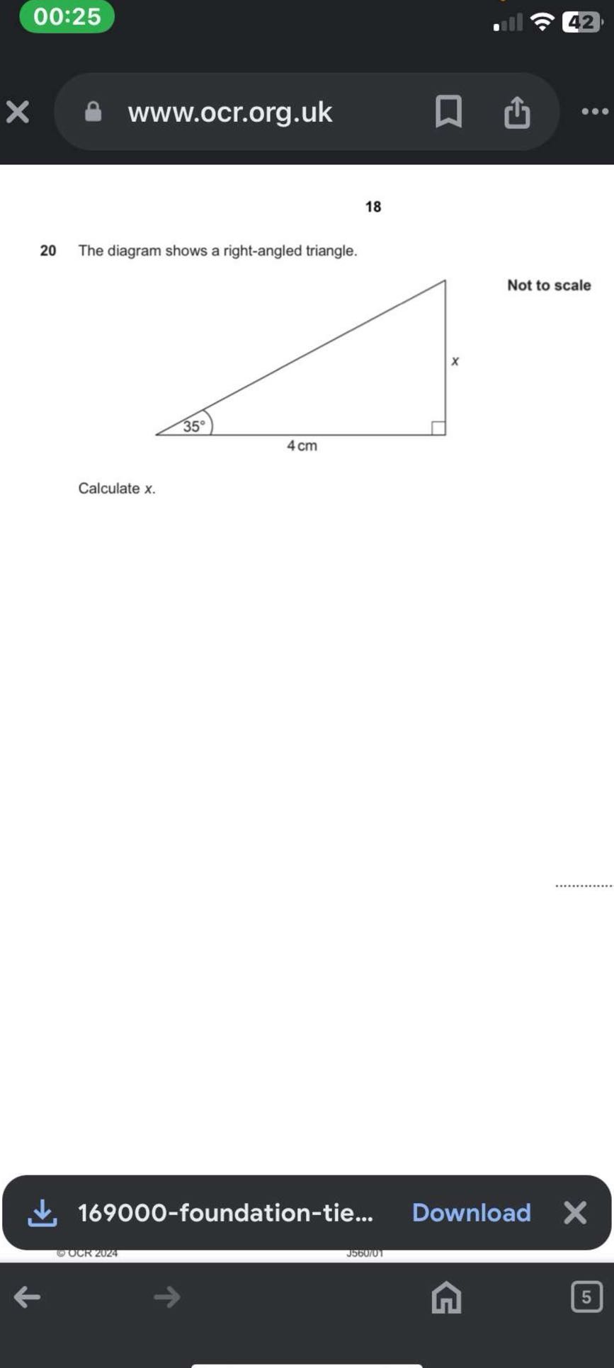 0025 42 wwwocrorguk 18 20 the diagram shows a right angled triangle ...