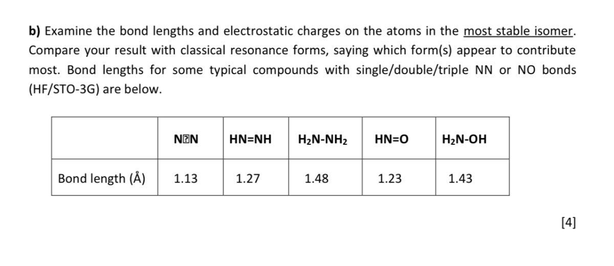 b) Examine the bond lengths and electrostatic charges on the atoms in ...