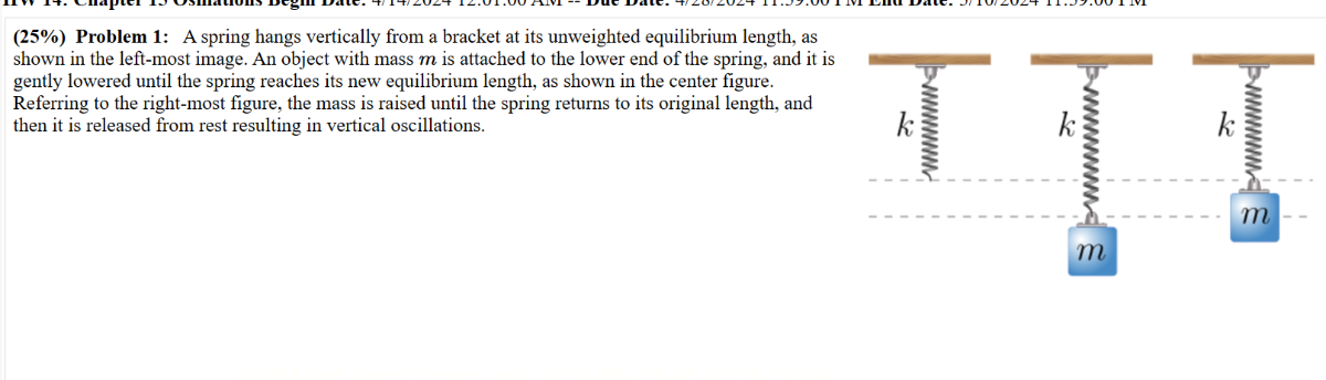 (25%) Problem 1: A spring hangs vertically from a bracket at its ...