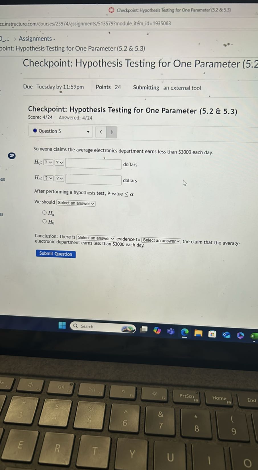 Checkpoint: Hypothesis Testing for One Parameter (52. &.53 ...