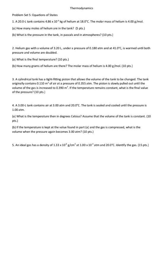 thermodynamics problem set 5 equations of states 1 a 200 mathrml tank ...