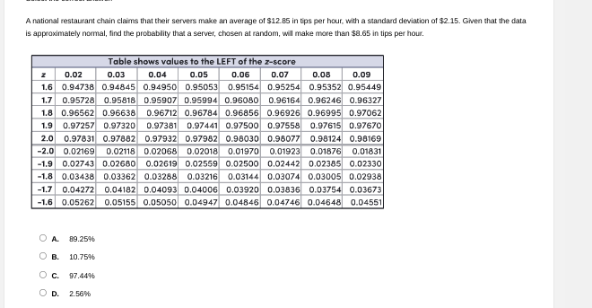 a national restaurant chain claims that their servers make an average ...