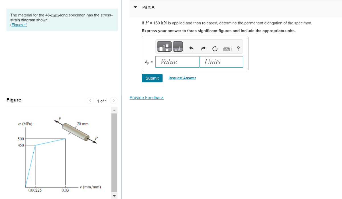 The material for the 46 - mm-long specimen has the stressstrain diagram ...